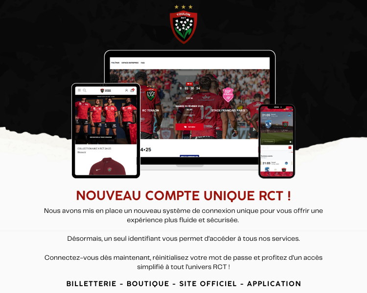 Nouveauté : votre compte unique RCT – RCT – Rugby Club Toulonnais